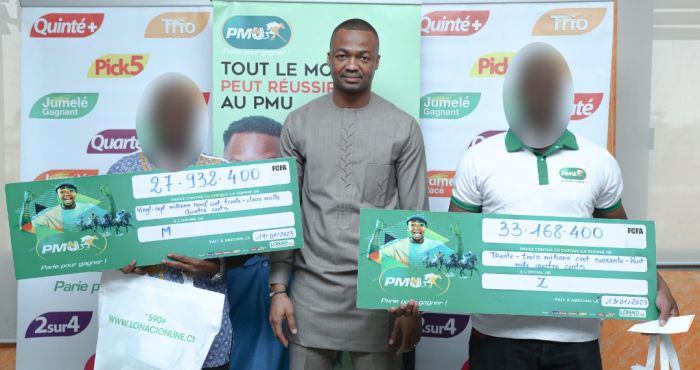 Lonaci remise de chèque : Deux parieurs de PMU empochent 61.100.800 CFA